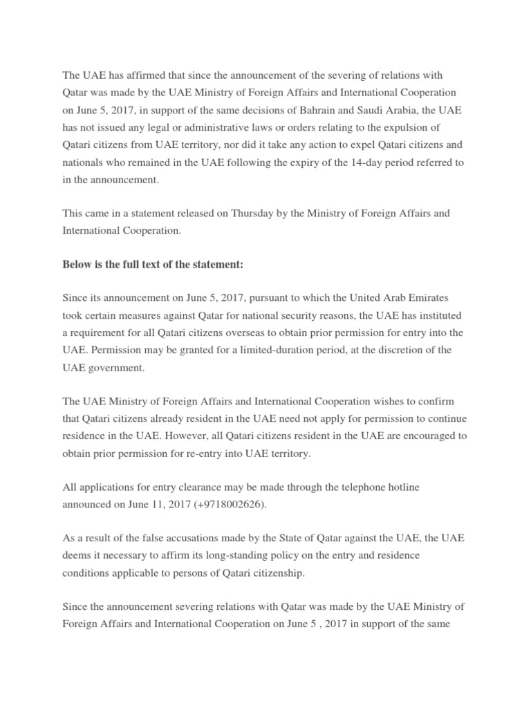Below Is The Full Text of The Statement | PDF | Qatar | United Arab ...