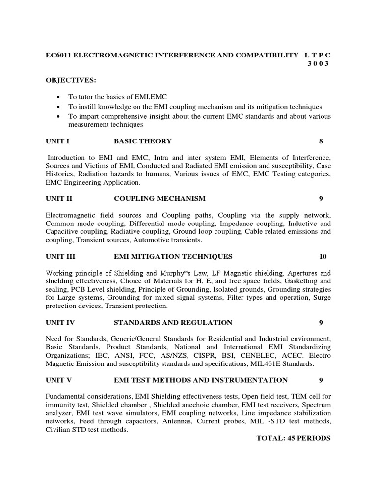 EC6011 Syllabus | PDF | Electromagnetic Interference | Electromagnetic Compatibility