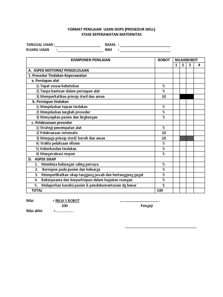 Format Penilaian Ujian Dops | PDF