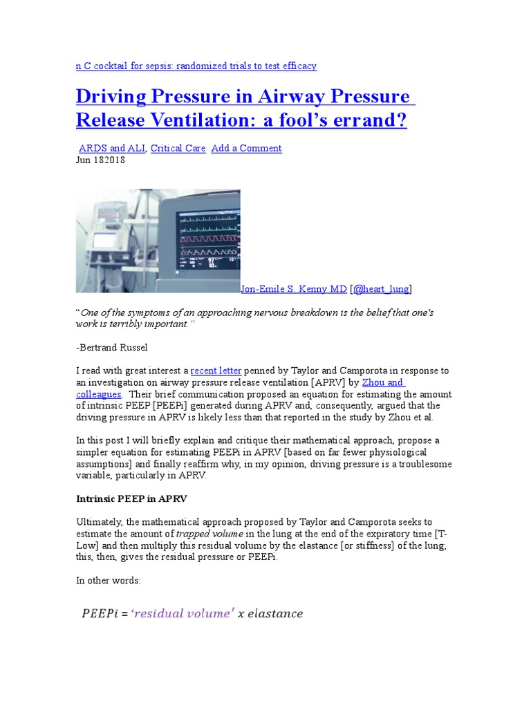 Driving Pressure in Airway Pressure Release Ventilation: A Fool's ...