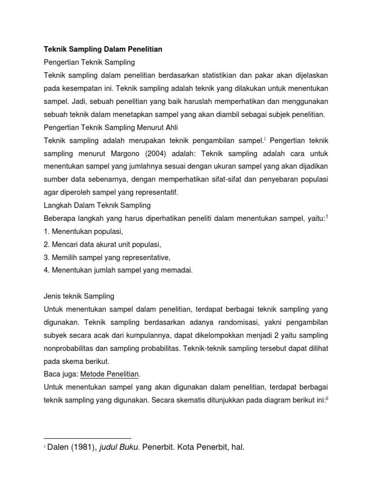 Teknik Sampling Dalam Penelitian Pdf
