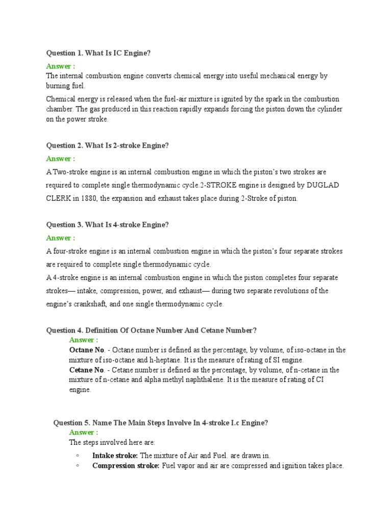 Internal Combustion Engine Question and Answer | PDF | Internal ...