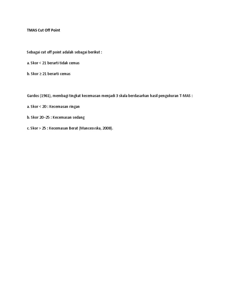 Penjelasan Cut Off Point Kecemasan | PDF