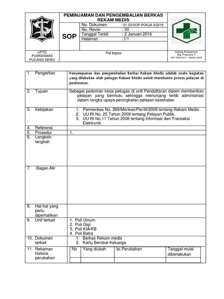 Sop Peminjaman Dan Pengembalian Berkas Rekam Medis | PDF | Pengembangan Diri