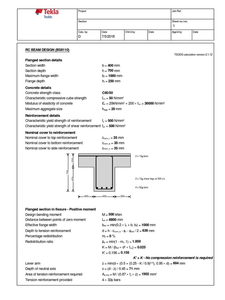 BS8110 RC Beam Design | PDF | Bending | Solid Mechanics