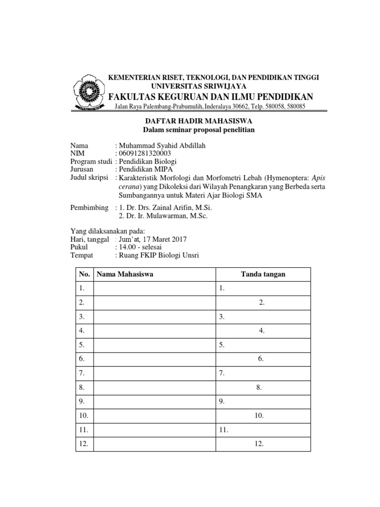 Daftar Hadir Mahasiswa Sempro | PDF