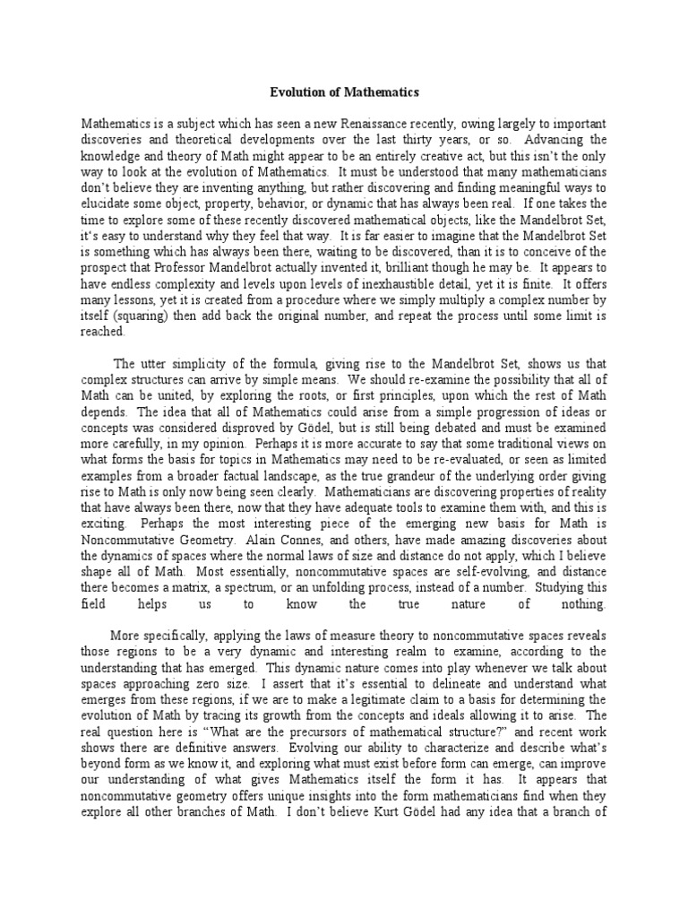 Evolution of Mathematics | PDF | Space (Mathematics) | Teaching Mathematics