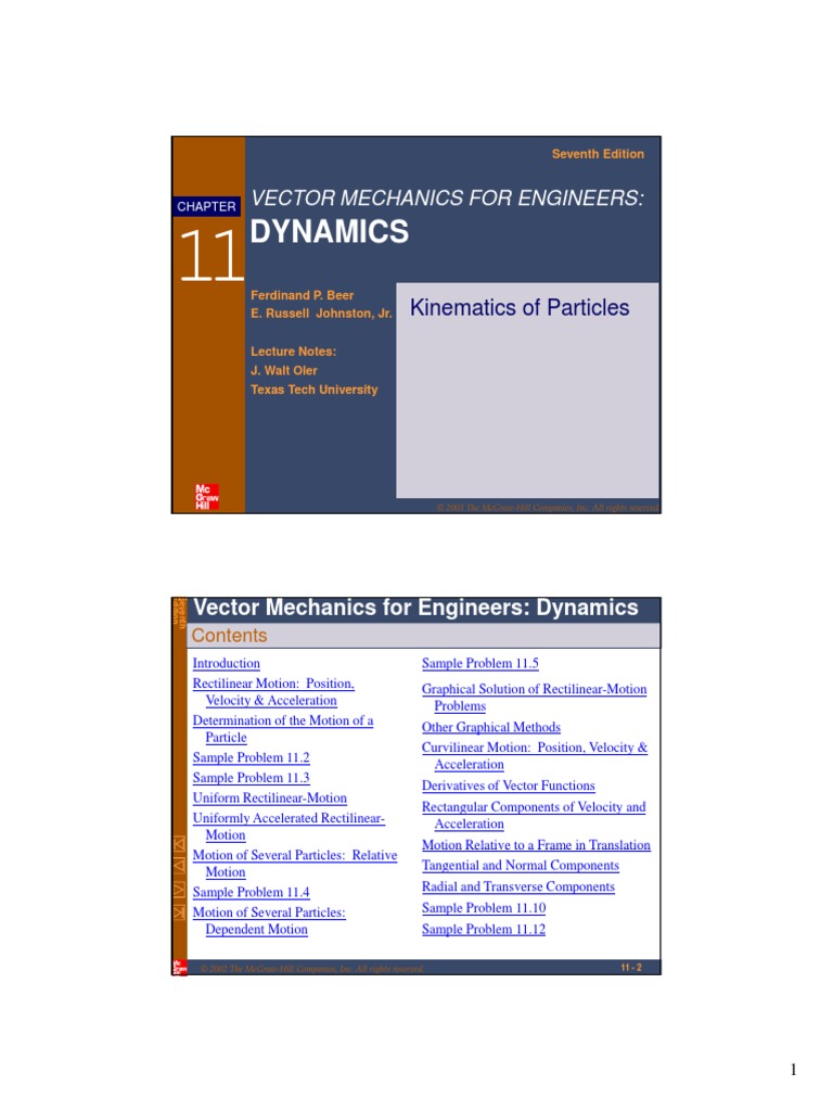 Dynamics: Vector Mechanics For Engineers | PDF | Acceleration | Kinematics
