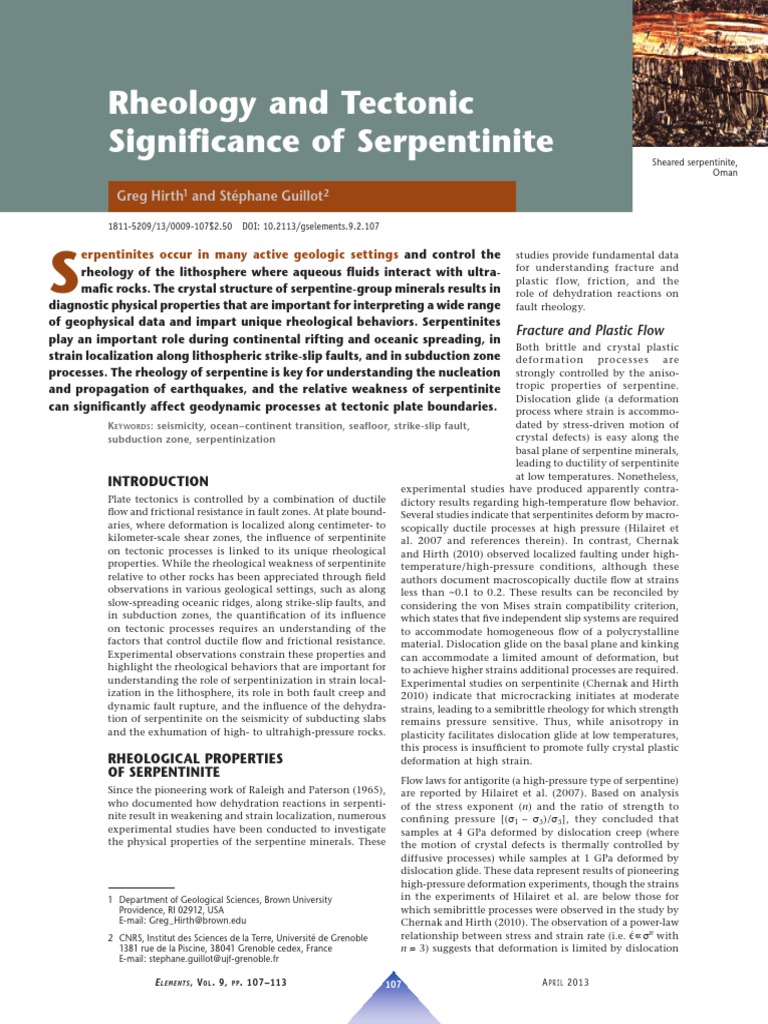 Rheology and Tectonic Signifi Cance of Serpentinite: Greg Hirth and ...