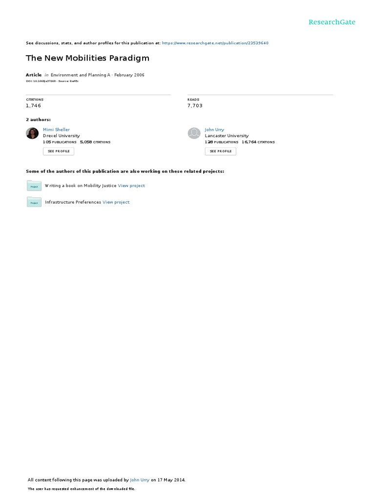 New Mobilities Paradigm Sheller Urry | PDF