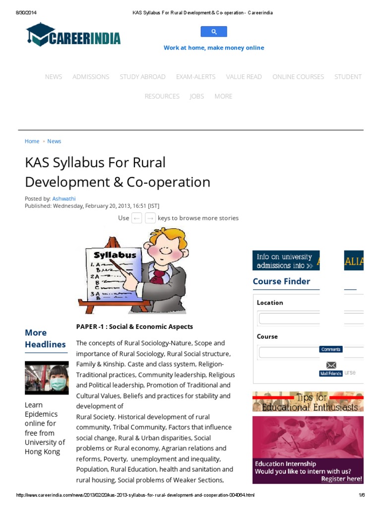 KAS Syllabus For Rural Development & Co-Operation - Careerindia | PDF ...