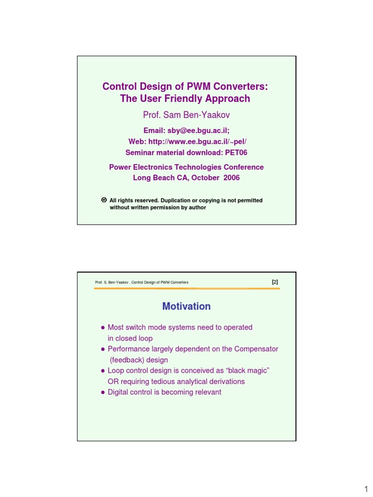 Control Design of PWM Converters: The User Friendly Approach | PDF | Control Theory | Systems Theory