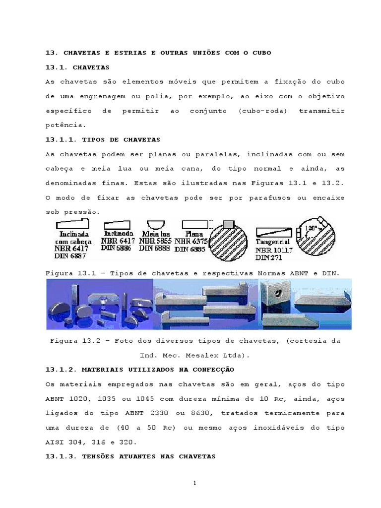 Chavetas | PDF | Tensão de cisalhamento | Estresse (Mecânica)