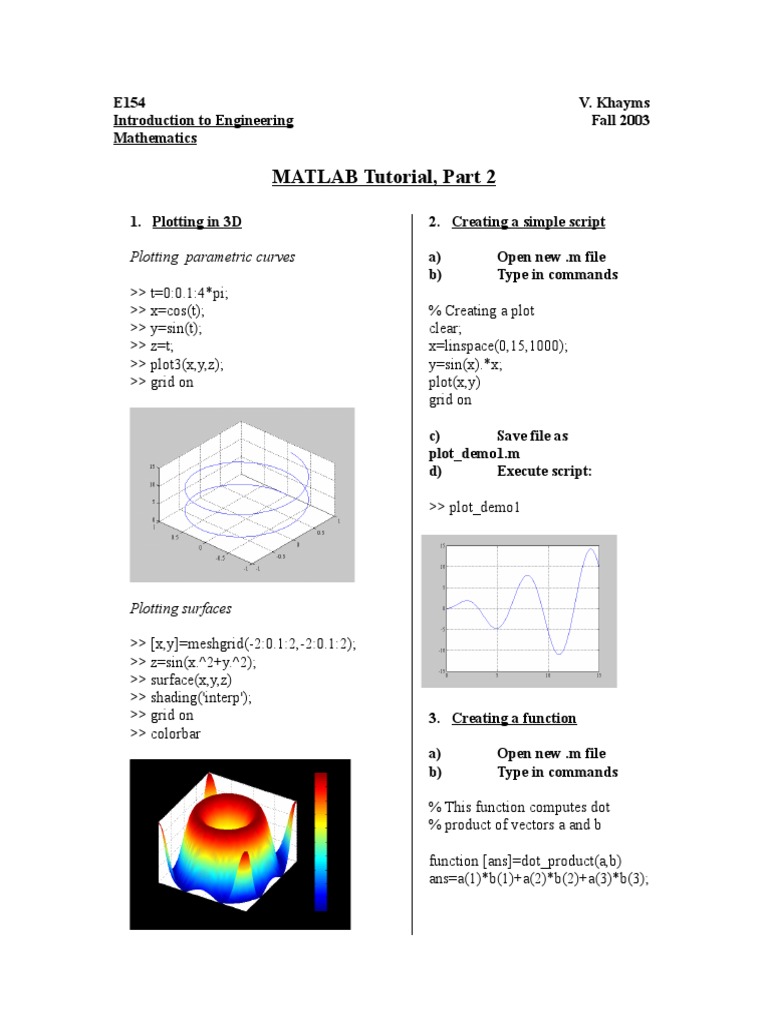 MATLAB Tutorial, Part 2: Plotting Parametric Curves | PDF | Matlab ...
