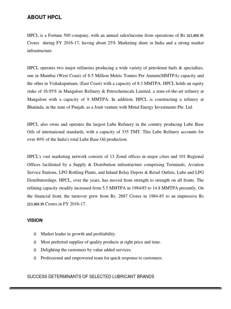 An Overview of HPCL's Petroleum Business Operations and Lubricant ...