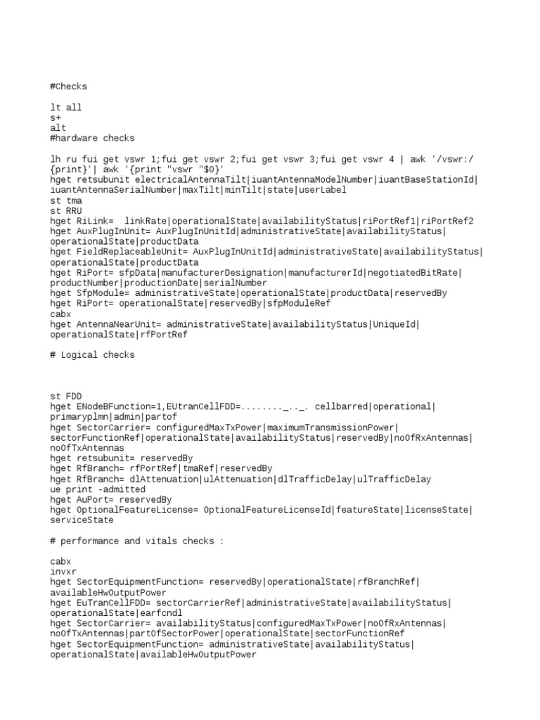 Ericsson Commands For Checks | PDF