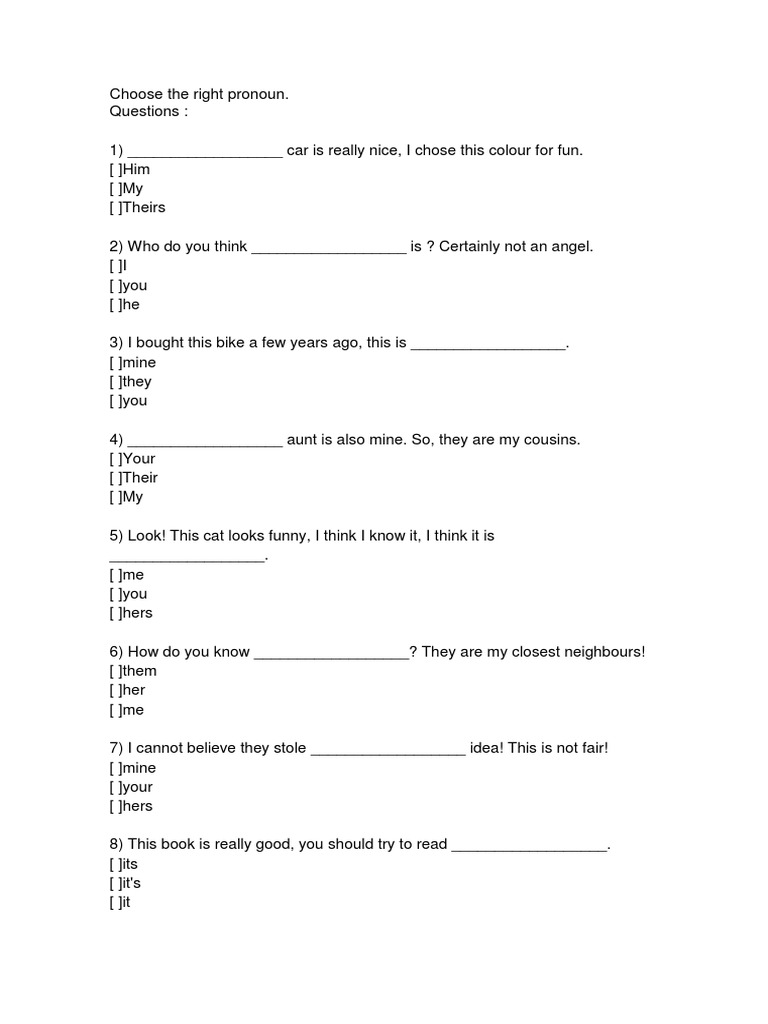 Choose The Right Pronoun | PDF