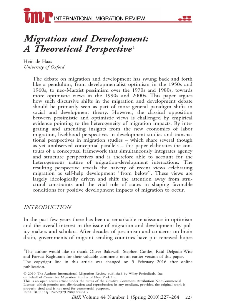 Haas 2010 International Migration Review | PDF | Human Migration ...