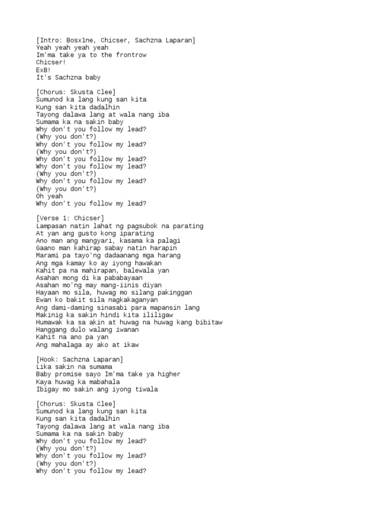 Lyrics of Follow My Lead by Exb | PDF