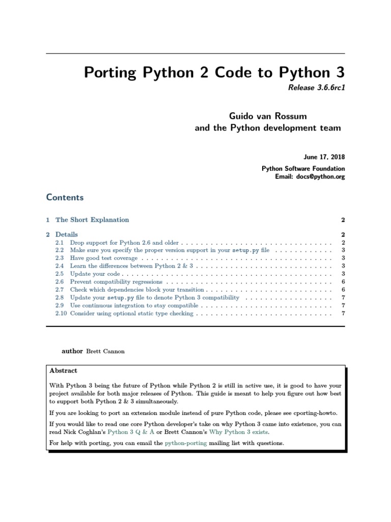 Porting Python 2 Code To Python 3: Guido Van Rossum and The Python Development Team | PDF ...