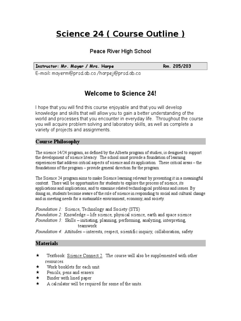 Science 24 Course Outline | PDF | Homework | Science