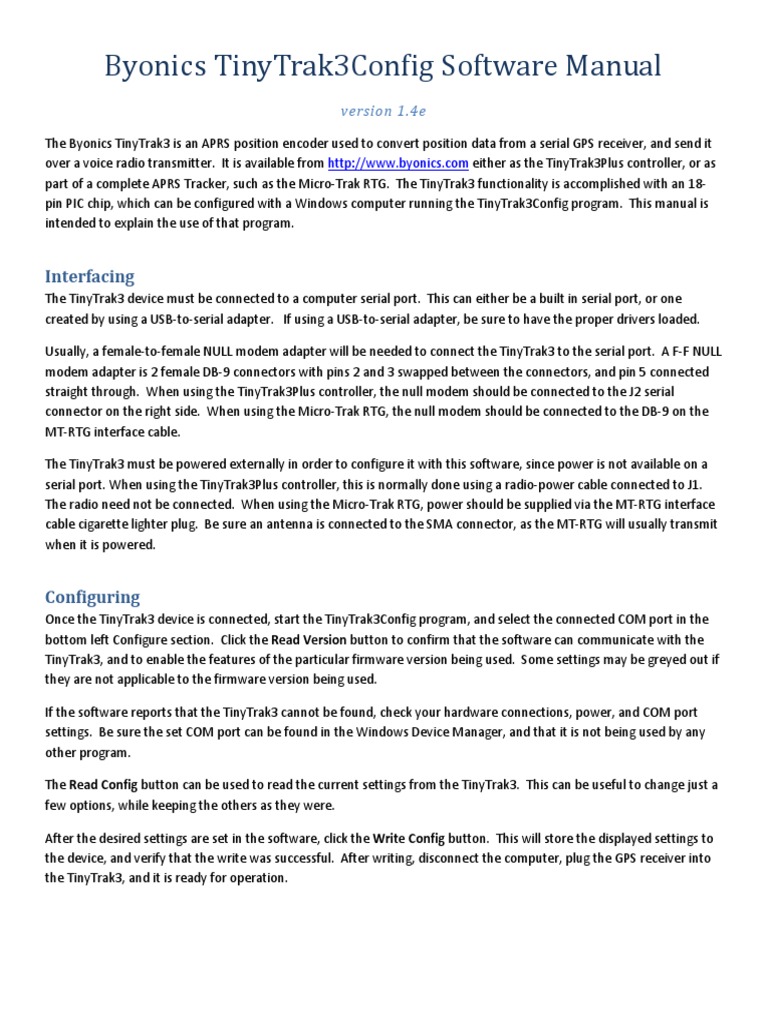 TinyTrak3 Config Manual | PDF | Radio | Telemetry