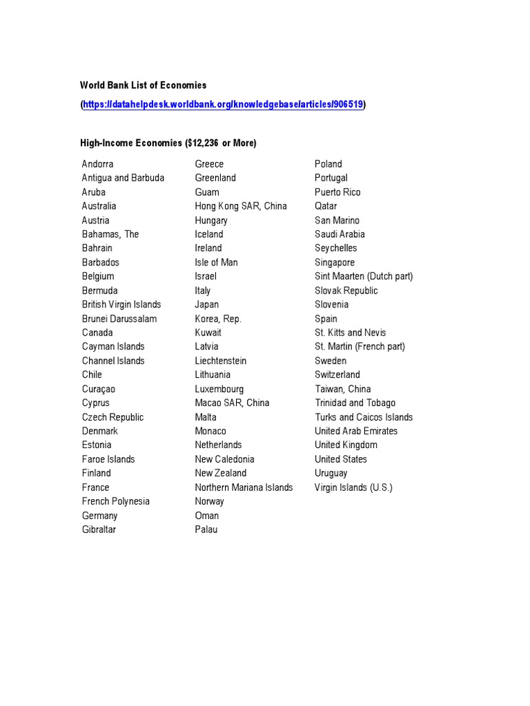 World Bank Economy Income Classification | PDF | Island | Arabs