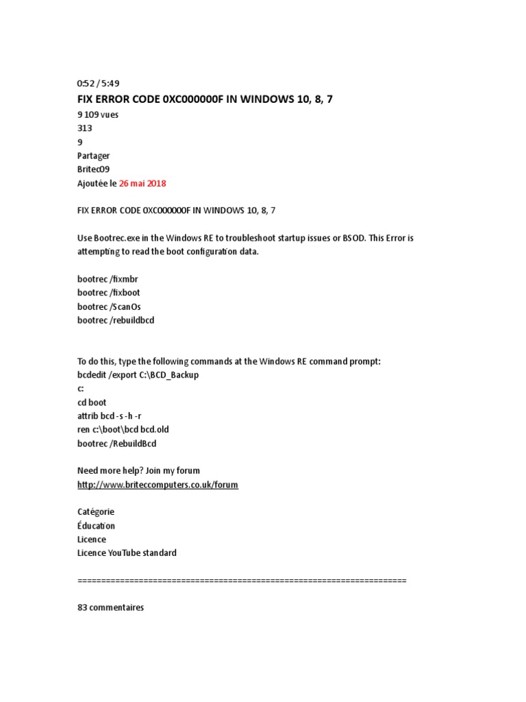 Fix Error Code 0xc000000f In Windows Pdf Windows 10 Booting