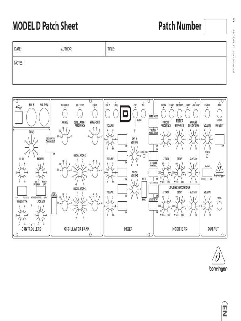 MODEL D Patch Sheet Patch Number: Date: Notes: Author: Title | PDF