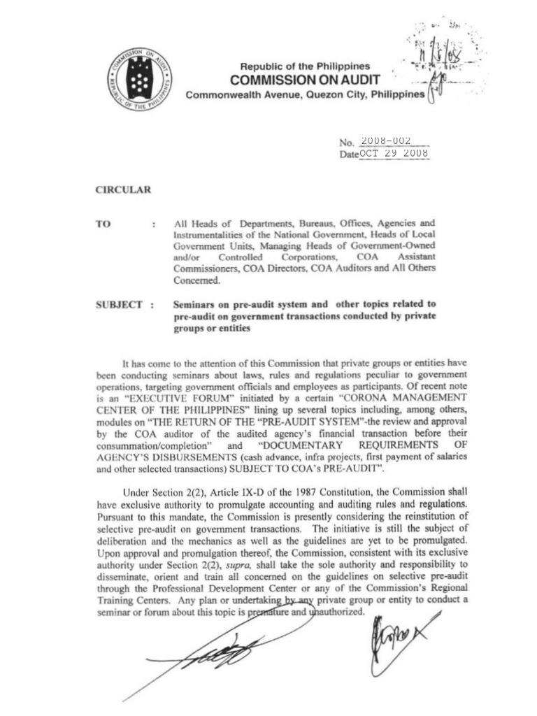 Coa Circular 2008-002 | PDF | Public Law | Business
