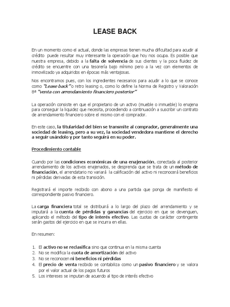 Lease Back | Descargar gratis PDF | Arrendamiento | Beneficio (economía)