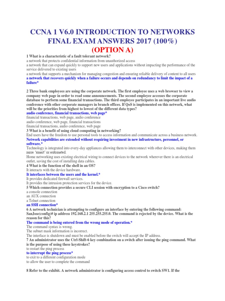 Ccna 1 V6.0 Introduction To Networks FINAL EXAM ANSWERS 2017 (100%) | PDF | I Pv6 | Computer Network