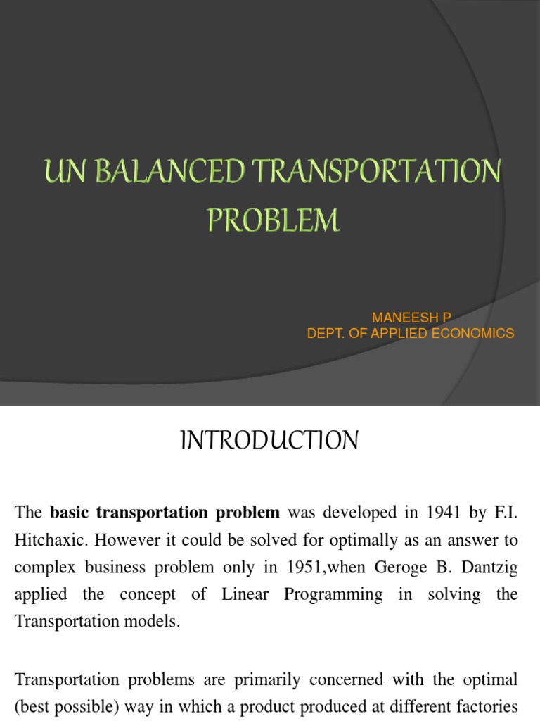 Optimal Transportation of Goods from Factories to Warehouses Using ...