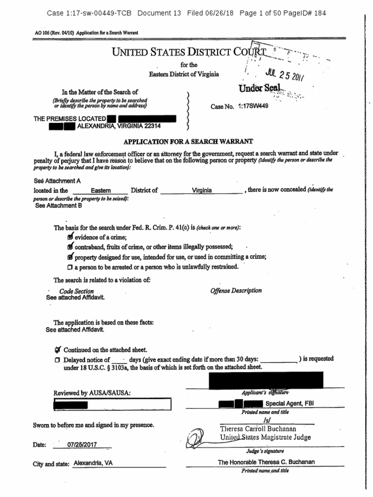 Manafort Storage Unit Search Warrant Applic and Affid | PDF | Viktor ...
