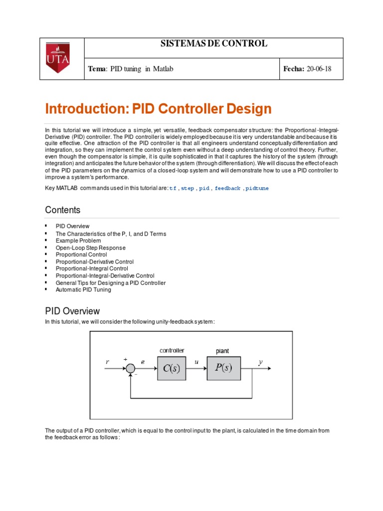 Introduction: PID Controller Design: Sistemas de Control | PDF | Control Theory | Areas Of ...