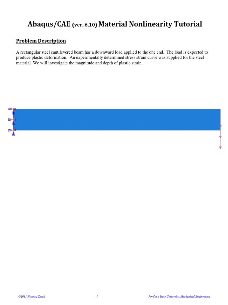 Abaqus/CAE Material Nonlinearity Tutorial: (Ver. 6.10) Problem Description | PDF | Deformation ...