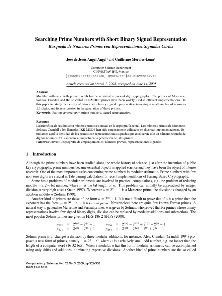 Searching Prime Numbers With Short Binary Signed Representation | PDF ...