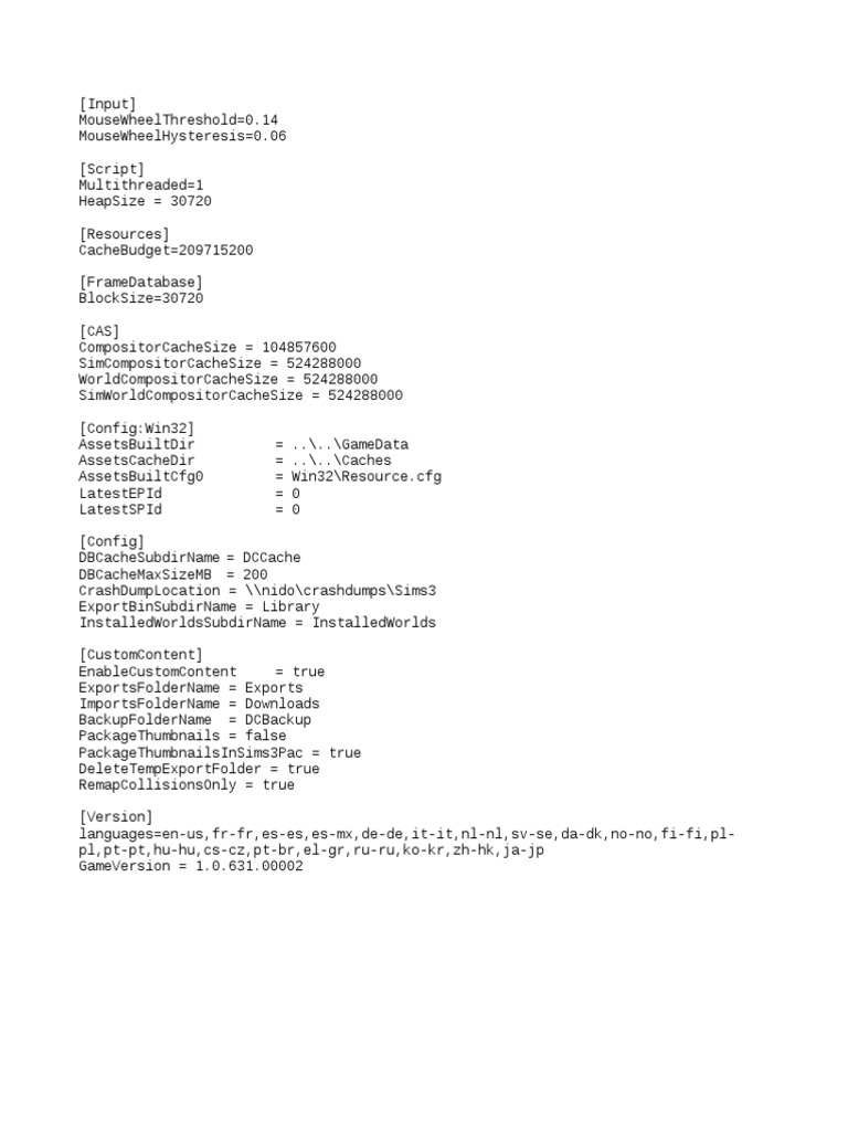 Sims 3 Configuration Settings Guide | PDF