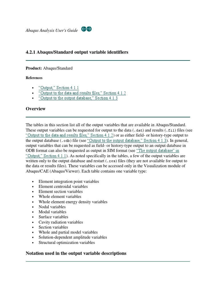 Abaqus Output Variable Identifier | PDF | Plasticity (Physics) | Deformation (Mechanics)