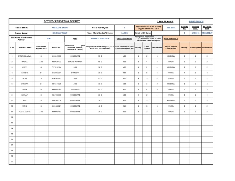 Hair Color Activity Daily Reporting FORMAT | PDF | Hindu Worship ...