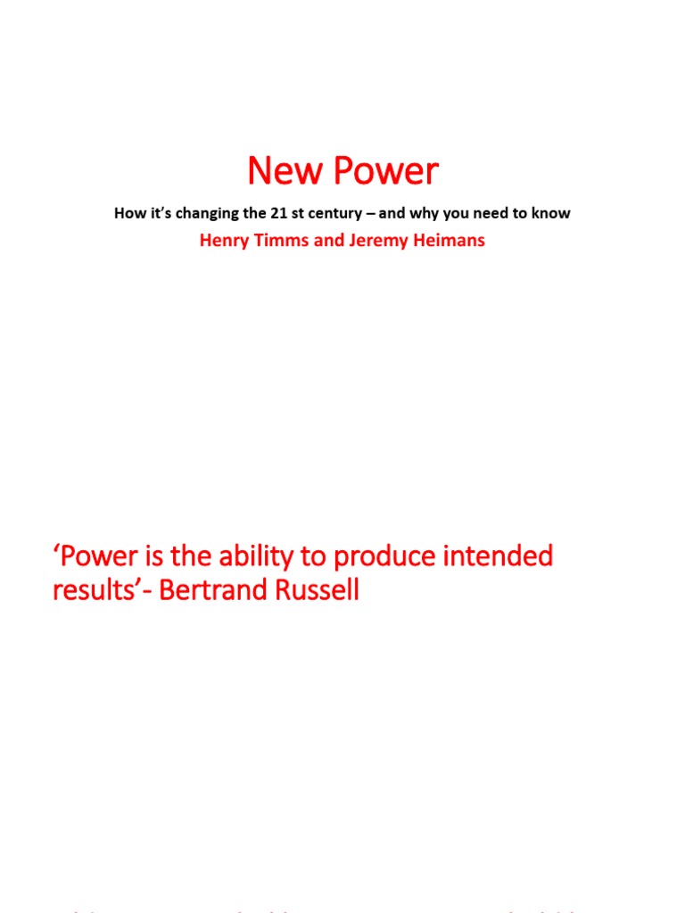 New Power: Henry Timms and Jeremy Heimans | PDF | Business