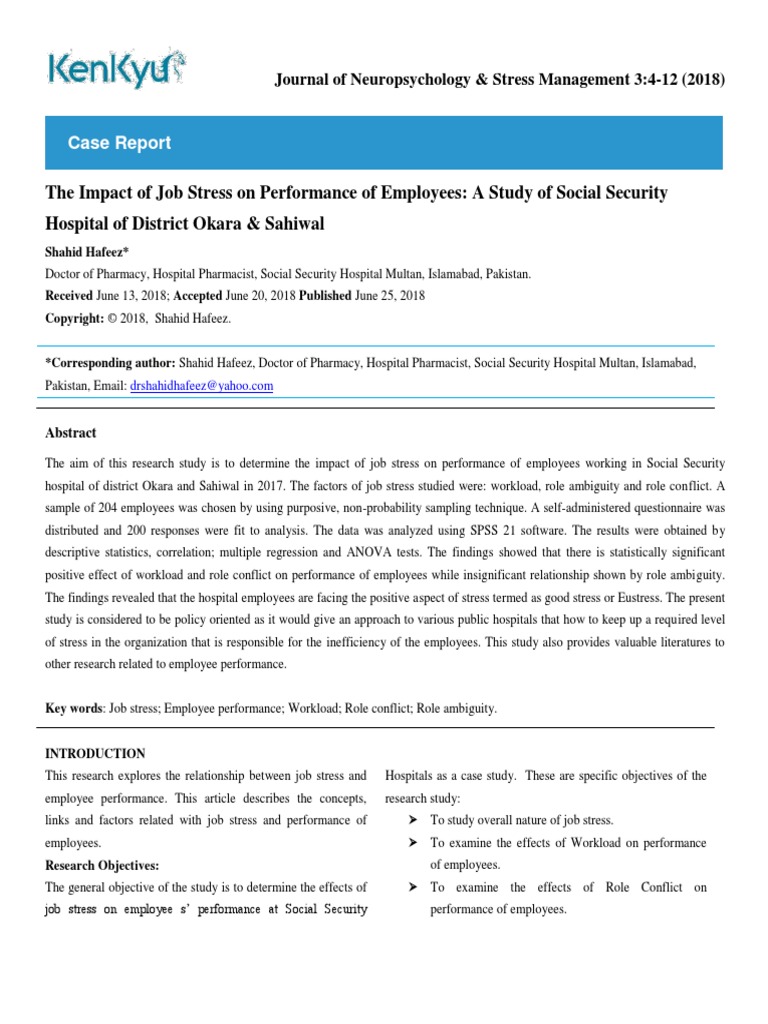 Impact of Job Stress by Shahid Hafeez | PDF | Occupational Stress ...