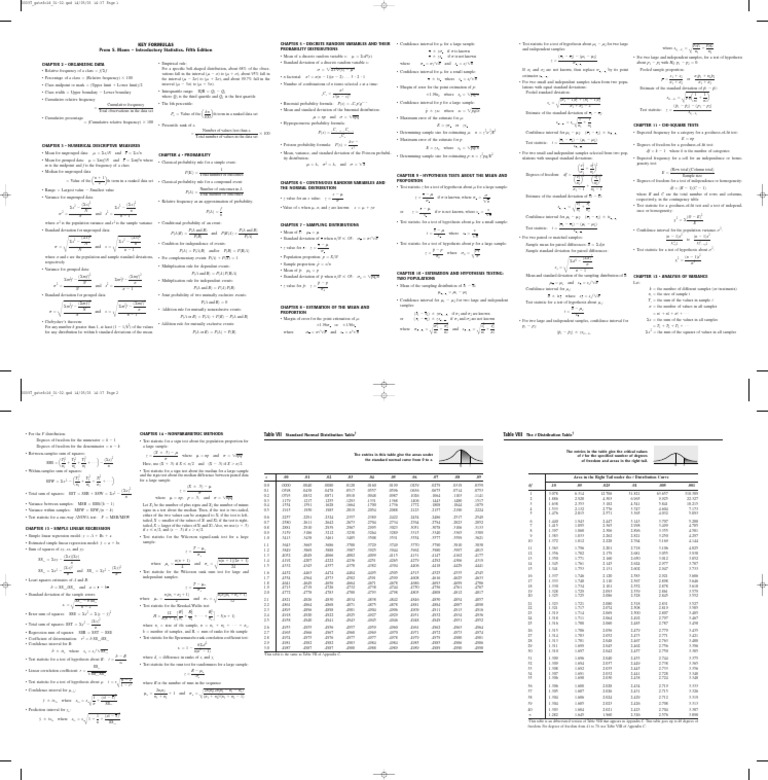 Key Formulas Prem S. Mann - Introductory Statistics, Fifth Edition | PDF
