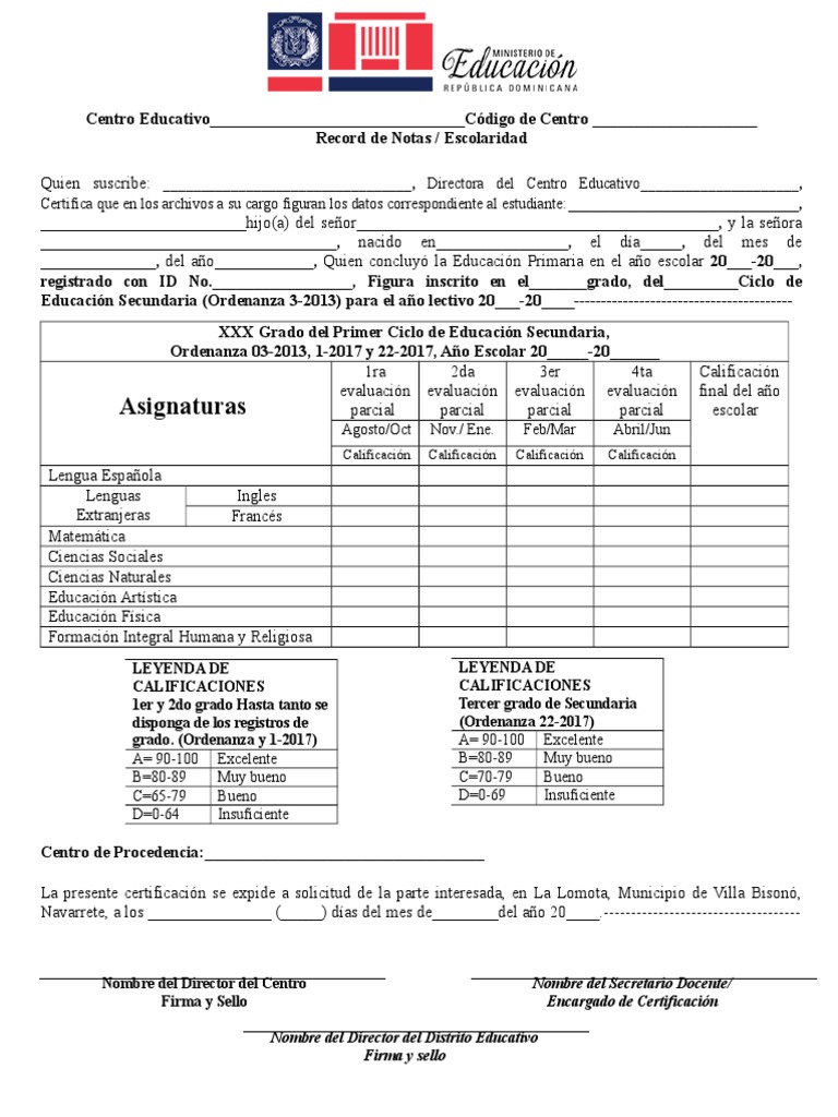 Record Notas | PDF | Educación Secundaria | Educación primaria