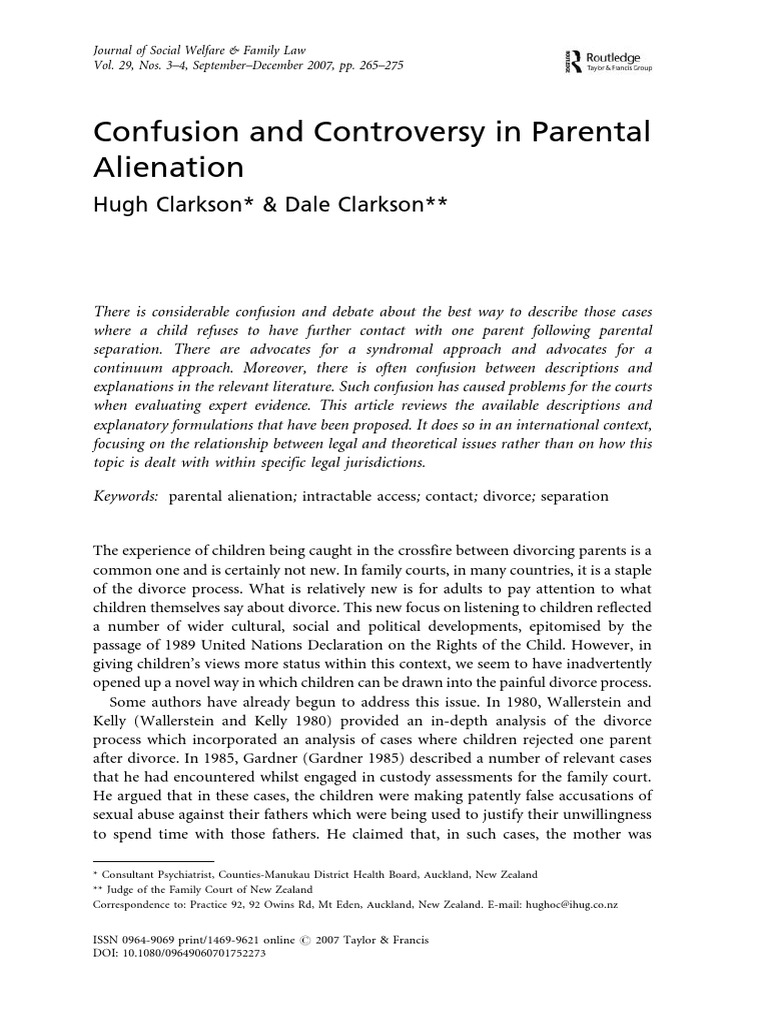 Confusion and Controversy in Parental Alienation: Hugh Clarkson & Dale ...