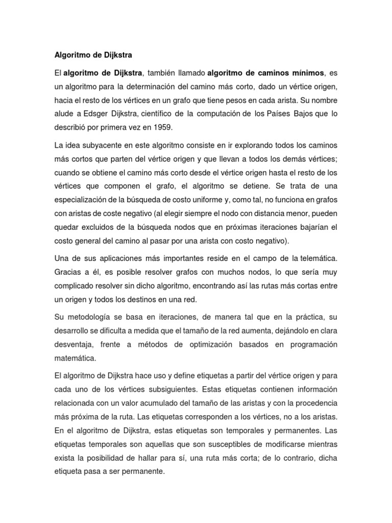 Algoritmo de Dijkstra | PDF | Teoría de grafos | Algoritmos