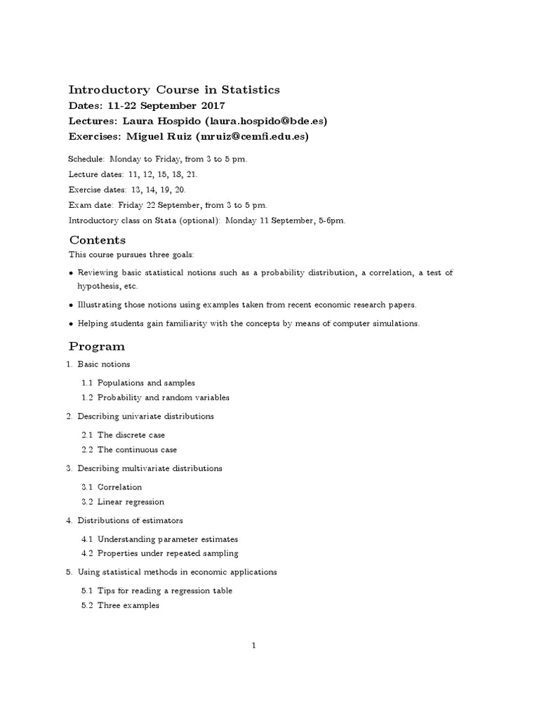 Introductory Statistics Syllabus | PDF