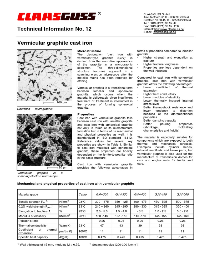 Technical Information No 12 Vermicular Graphite Cast Iron Microstructure Pdf Cast Iron