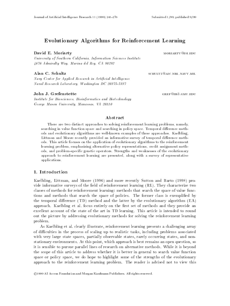 Evolutionary Algorithms For Reinforcement Learning | PDF | Artificial ...