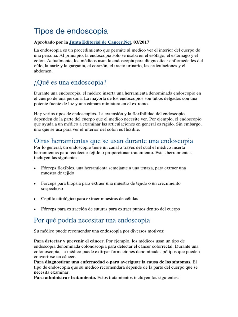 Tipos de Endoscopia y Endos | PDF | Endoscopia | Estómago